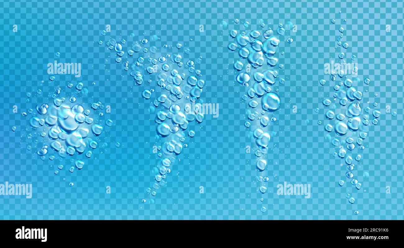 Air bubbles, effervescent water fizz set. Dynamic aqua motion, randomly ...
