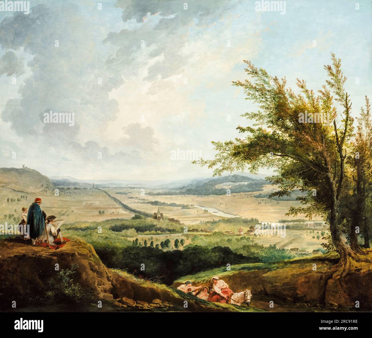 Hubert Robert, An extensive landscape near Paris, painting in oil on ...