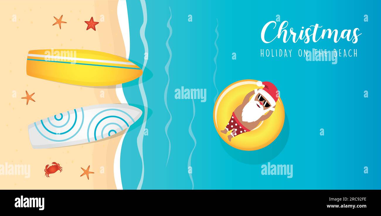 cute santa on the beach wit surfboards christmas holiday Stock Vector ...