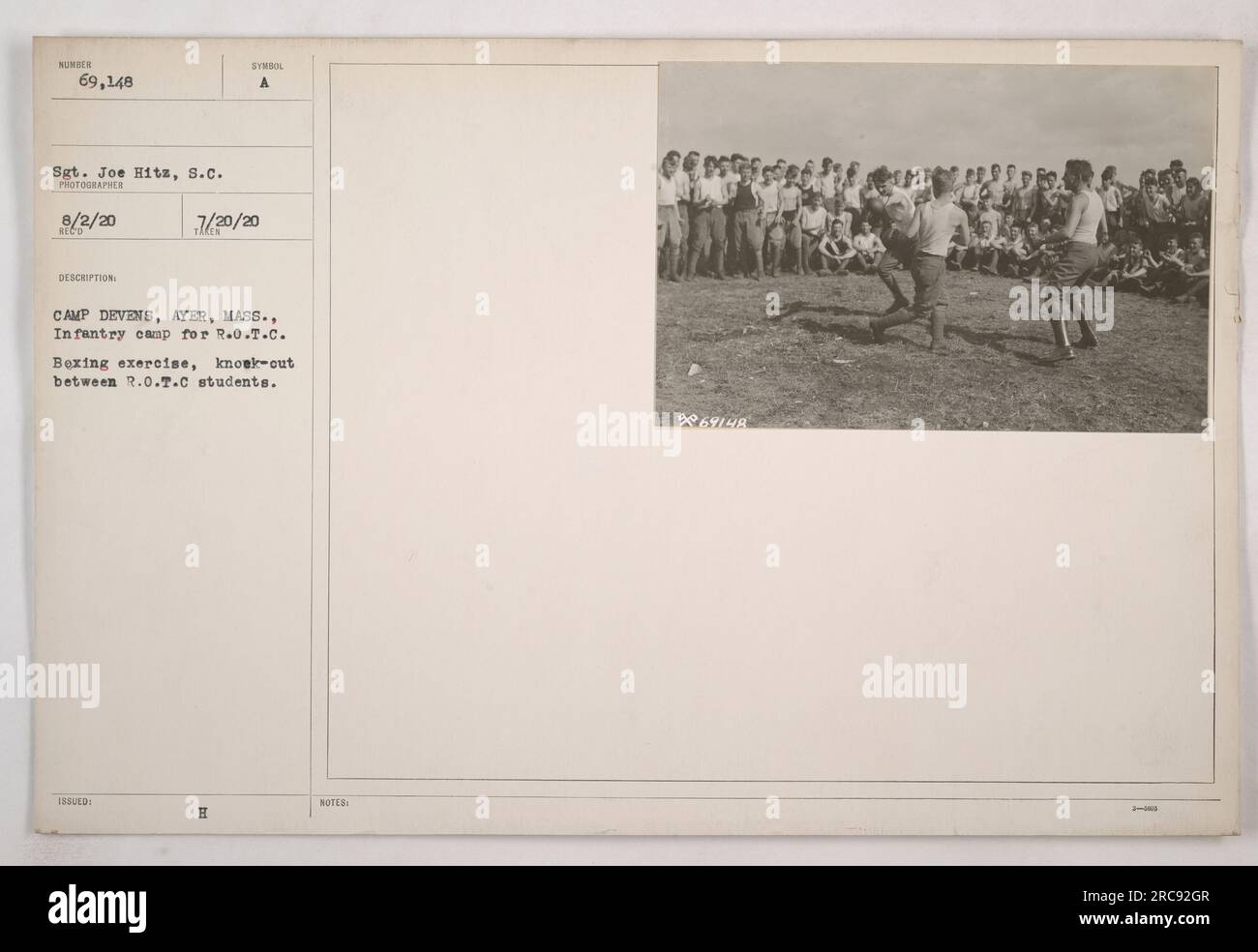R.O.T.C. students engage in a boxing exercise at Camp Devens in Ayer ...