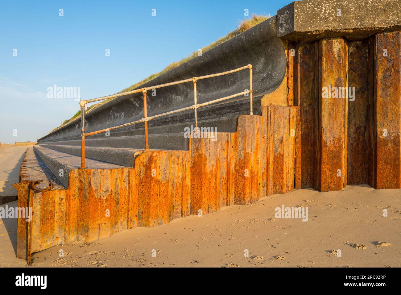 Steel and concrete sea defences on the North sea coast at Happisburgh ...