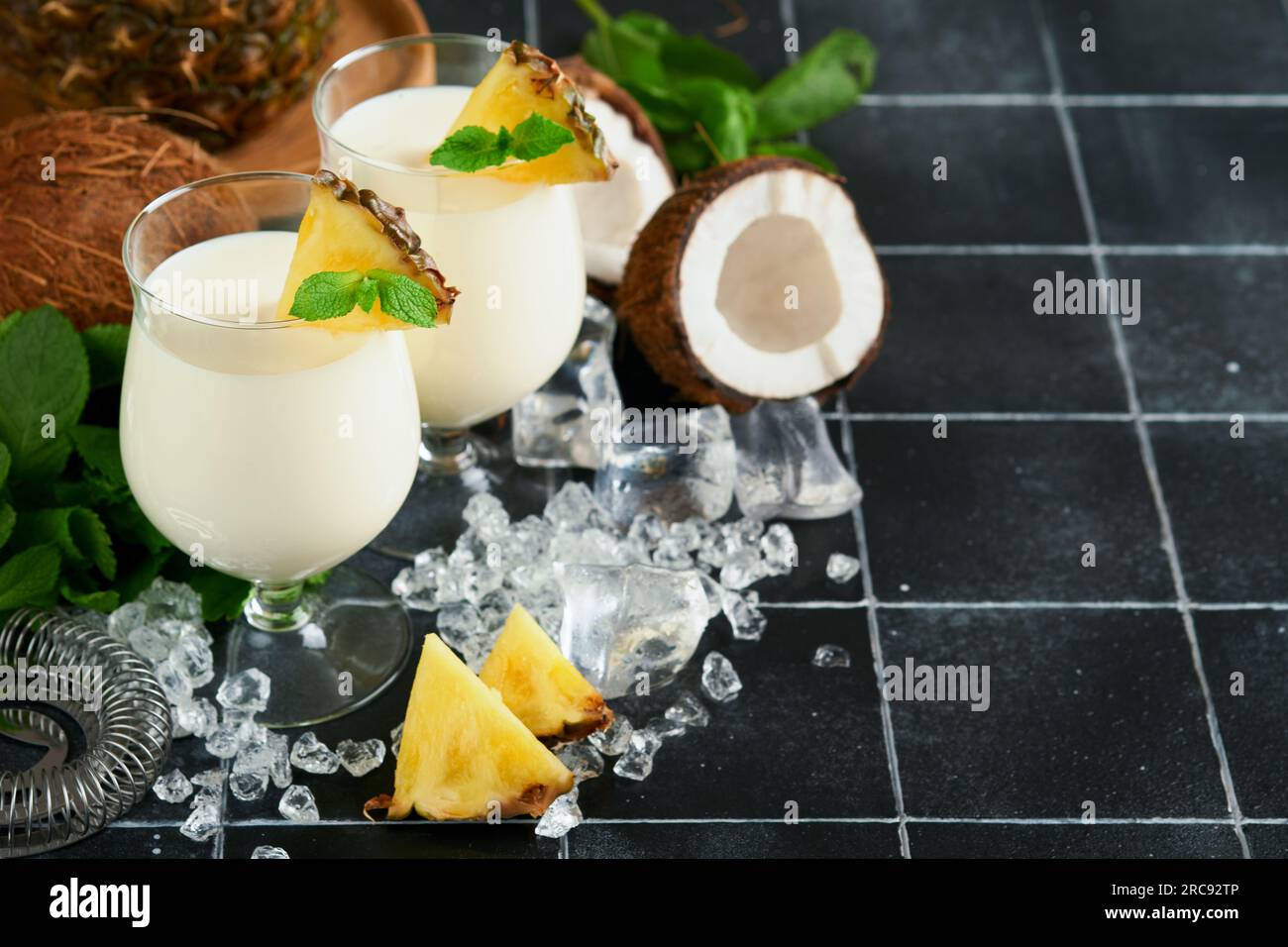 Pina Colada. Traditional caribbean cocktail from rum, pineapple juice ...