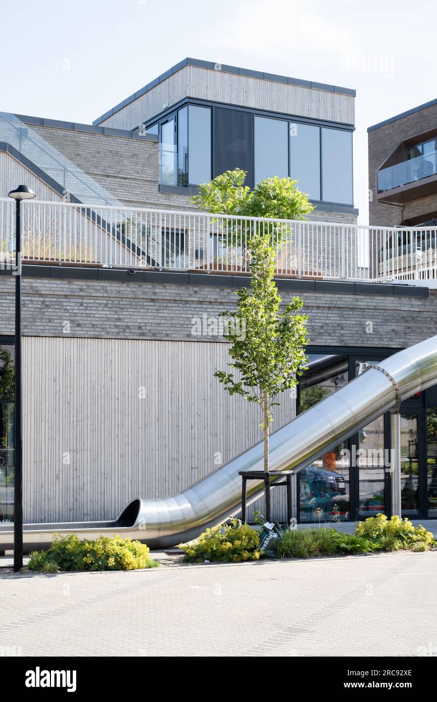 Slide from a footbridge in the centre of Billund, Denmark Stock Photo ...