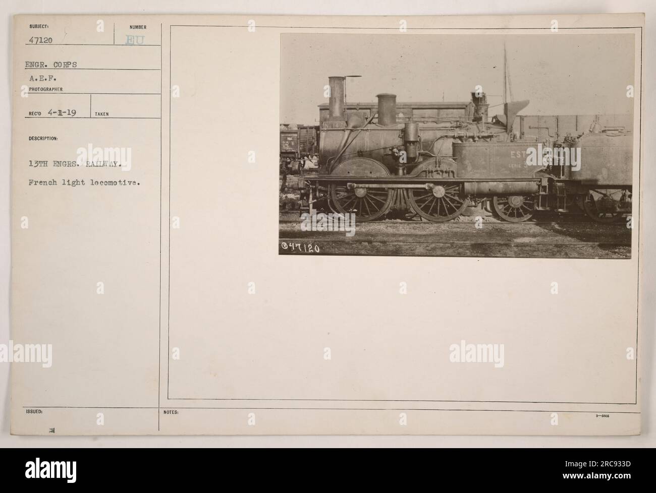 A photograph of a French light locomotive, specifically identified as ...