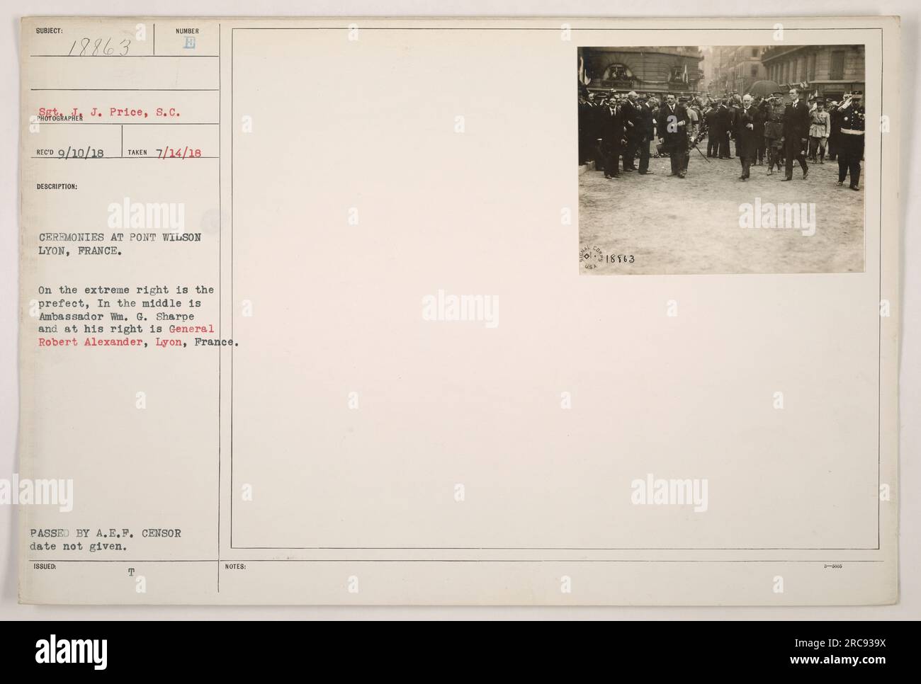 Caption: "Ceremonies at Pont Wilson Lyon, France. Ambassador W. G ...