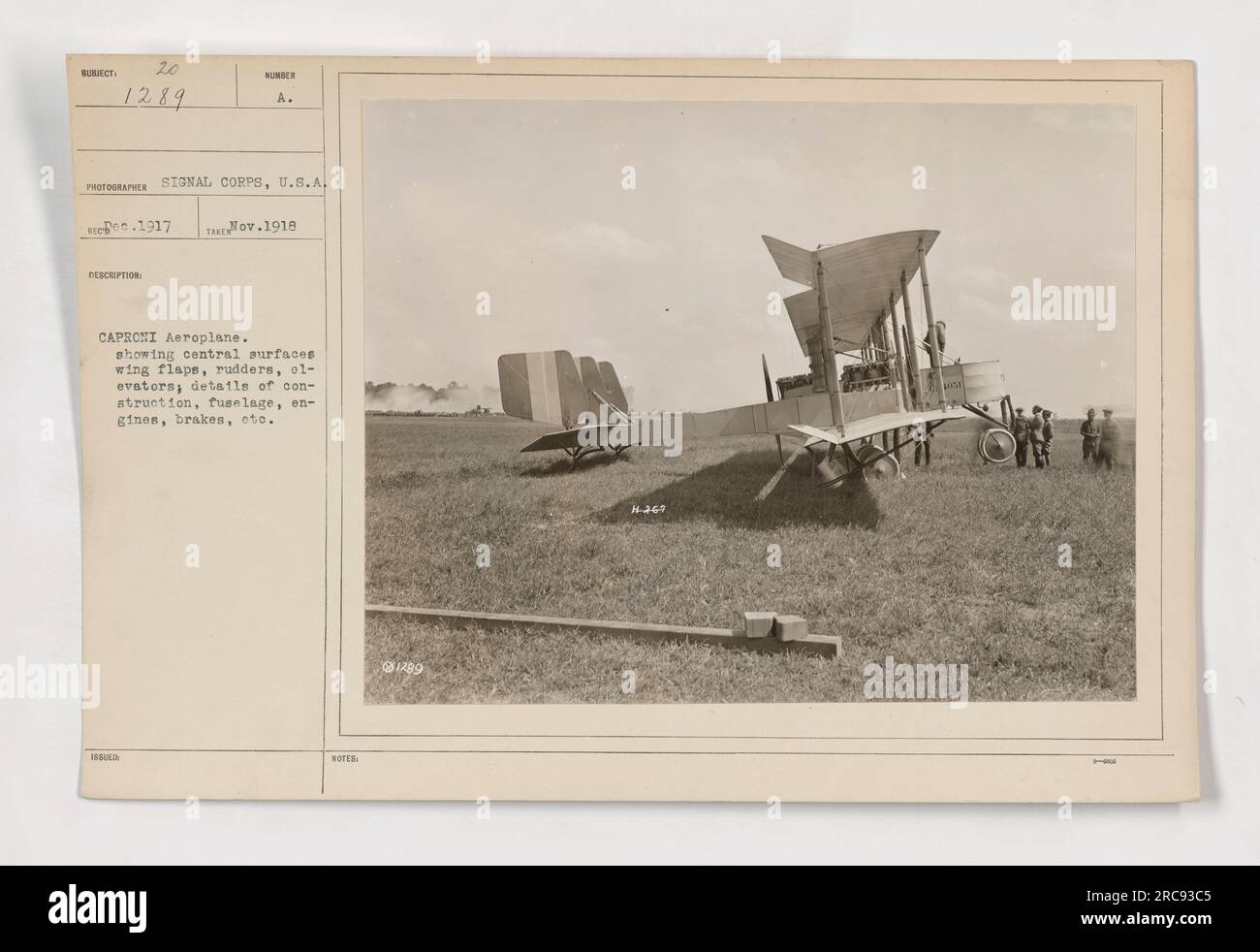 Caproni airplane, circa 1917, displaying various features including ...