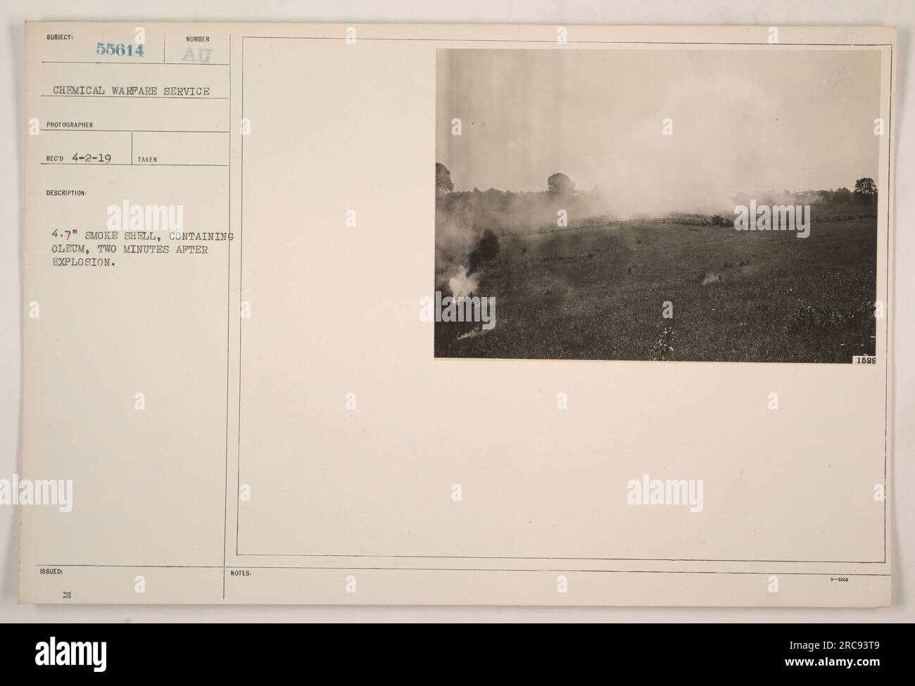 4.7" Smoke shell containing oleum seen two minutes after explosion. The ...