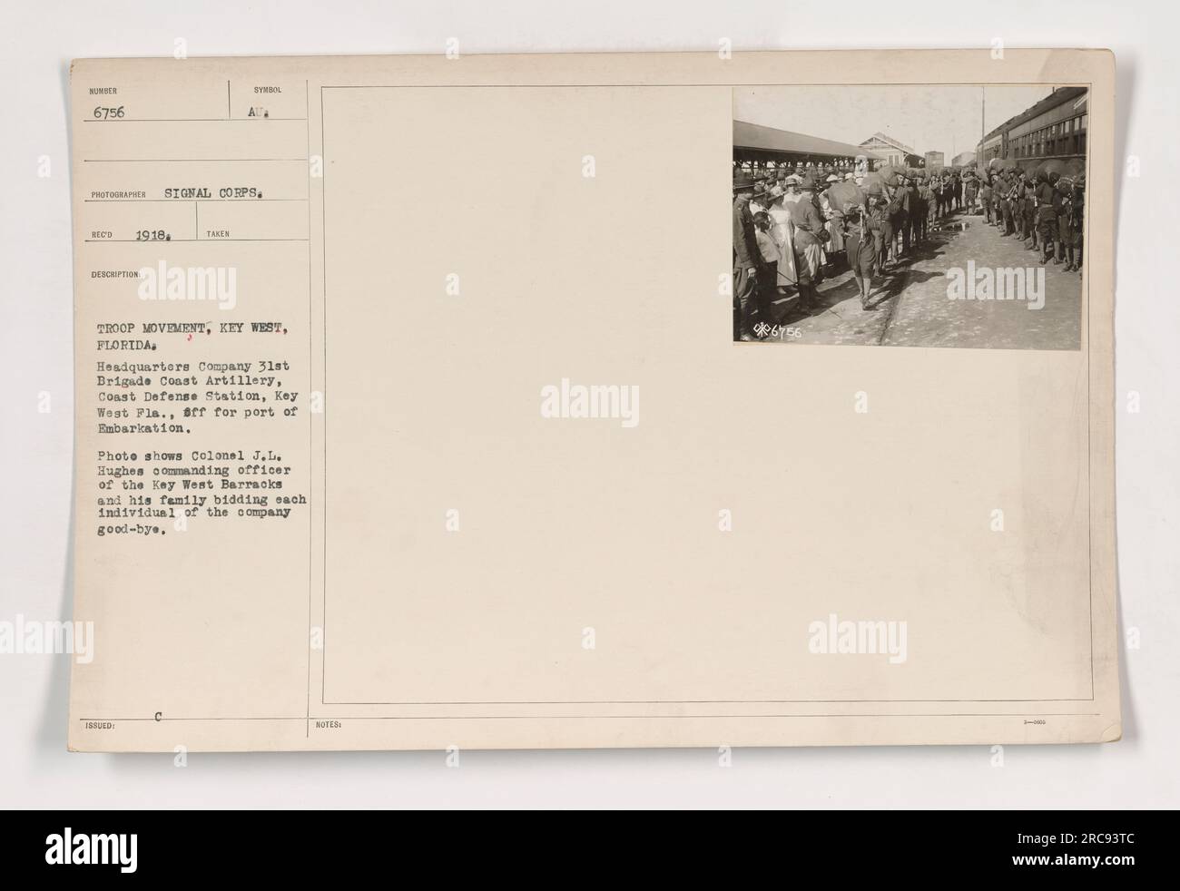 Colonel J.L. Hughes, commanding officer of Key West Barracks, bids ...