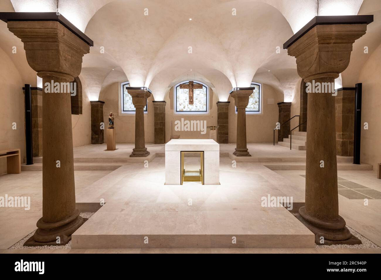 Paderborn, Germany. 13th July, 2023. The altar area in the newly ...