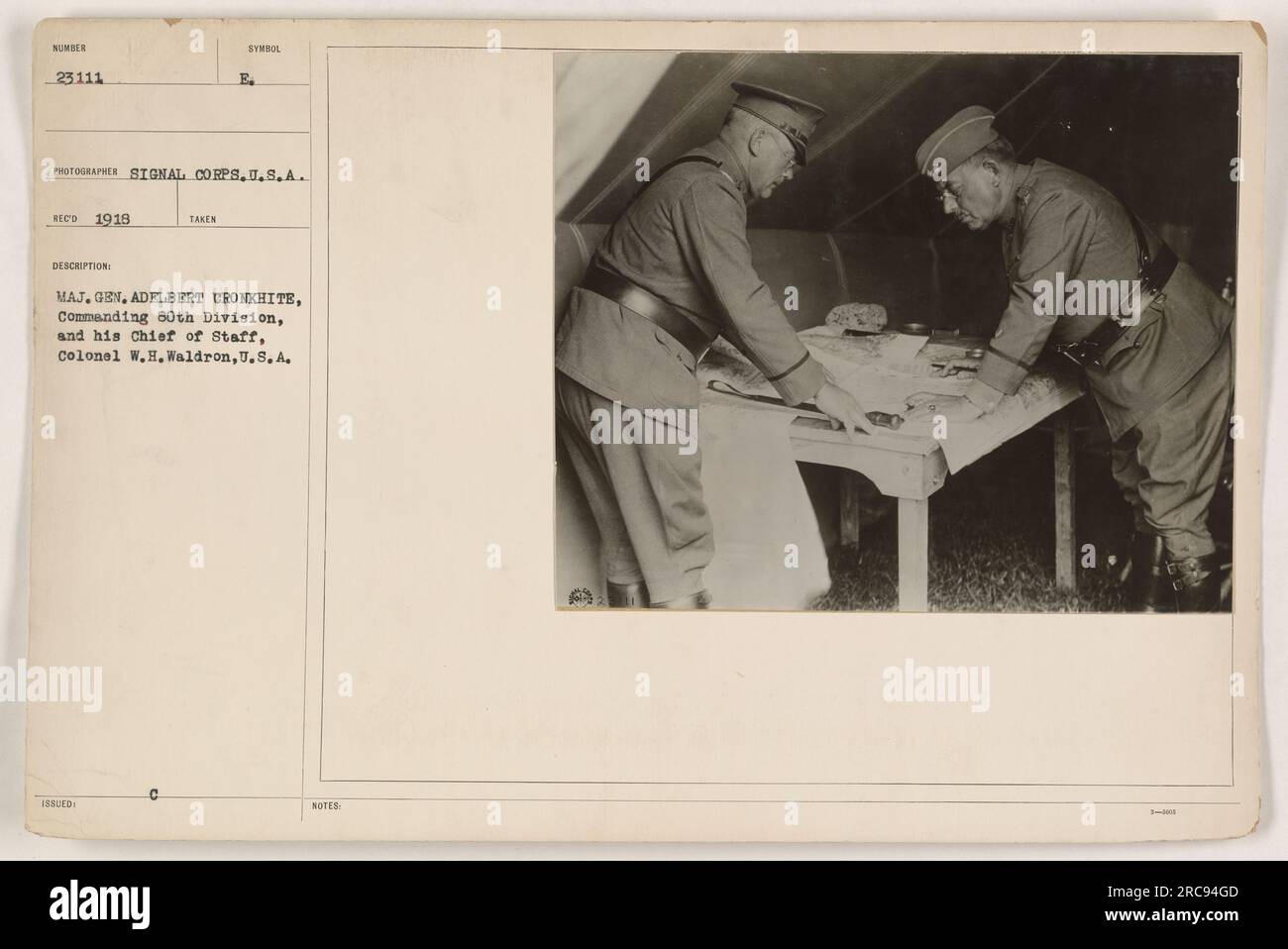 Maj. Gen. Adelbert Cronkhite and Colonel W.H. Waldron of the 80th ...