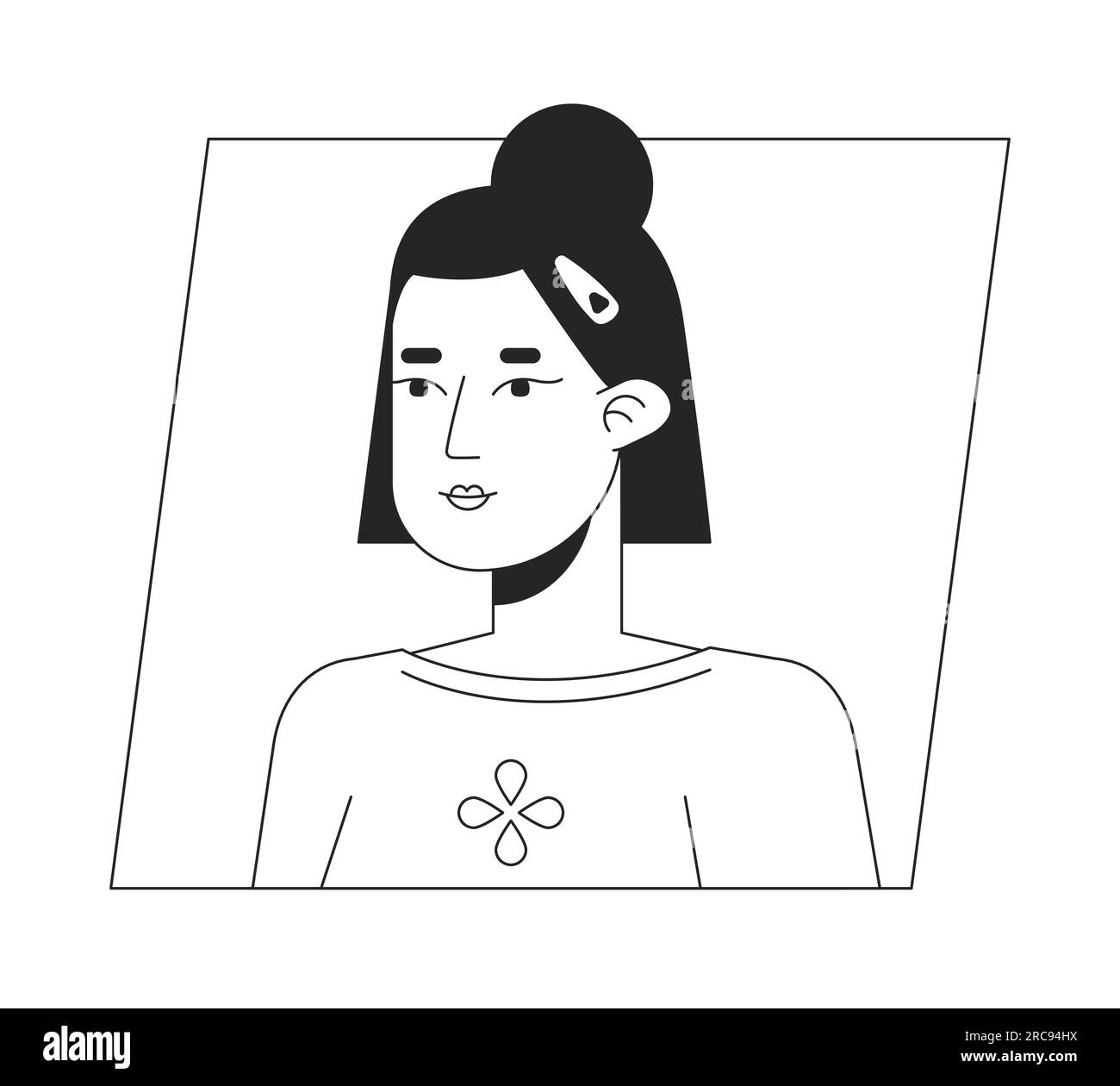 Self Confident Asian Woman With Short Haircut Black White Cartoon Avatar Icon Stock Vector Image