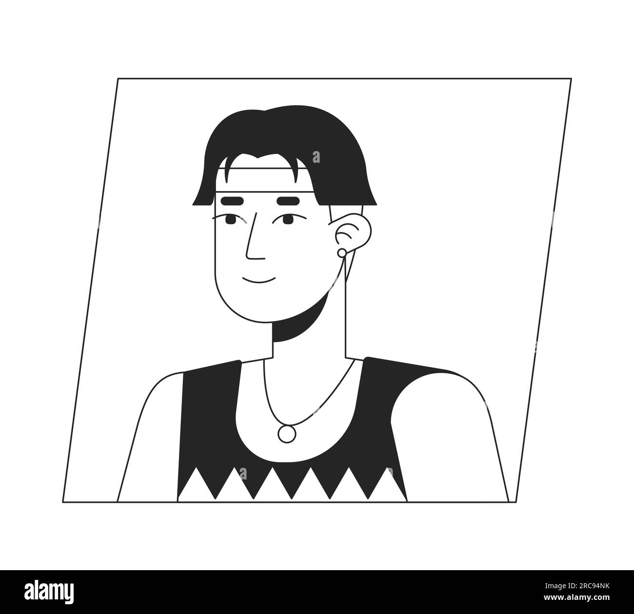 Handsome asian man with black hair black white cartoon avatar icon ...