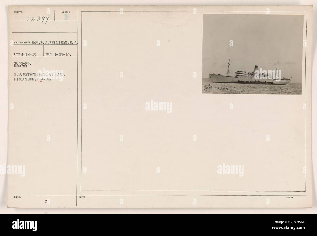 The photograph taken on January 29th, 1919, shows the S.S. Metaph and A ...