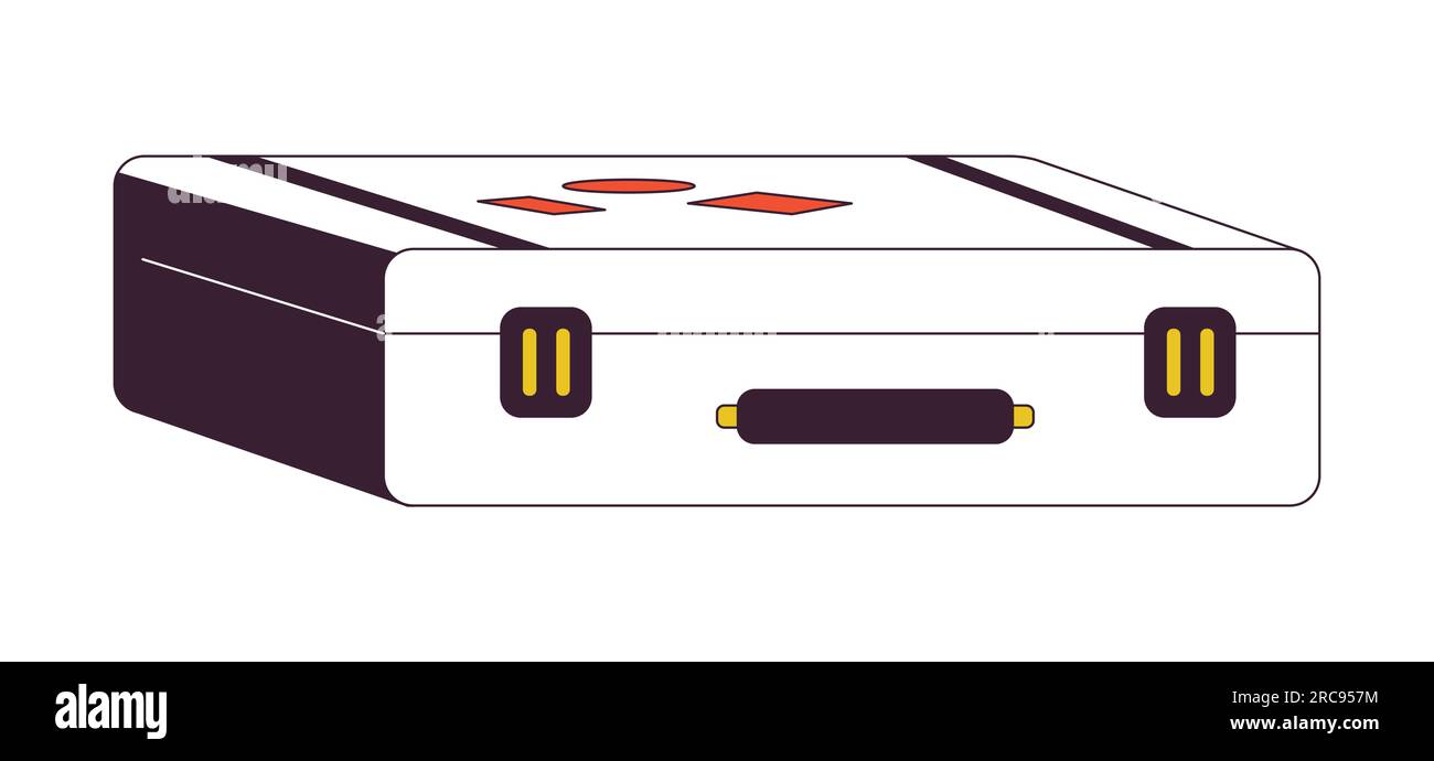 Suitcase with travel stickers flat line color isolated vector object ...