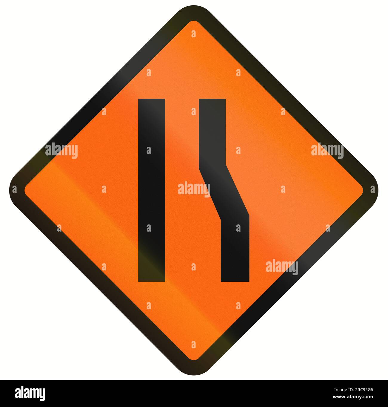 Indonesian temporary road warning sign: Road narrows on the right Stock ...