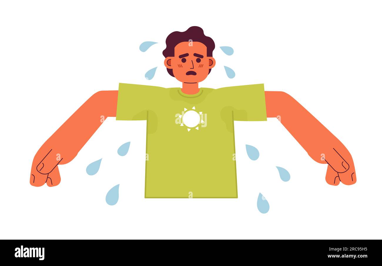 Middle eastern exhausted man excessive sweating semi flat color vector ...