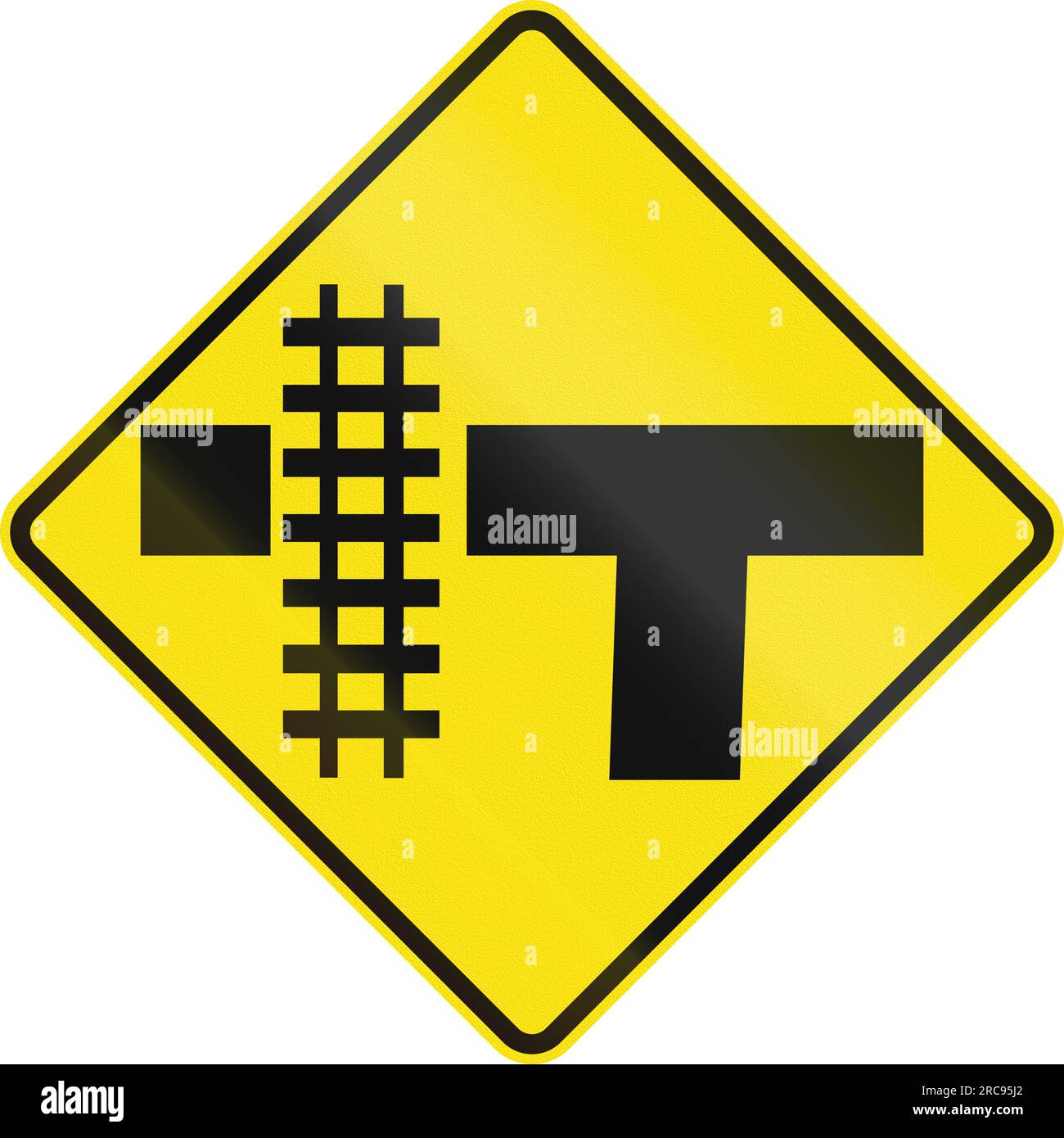 Warning road sign in Australia - Railroad crossing on the left Stock ...