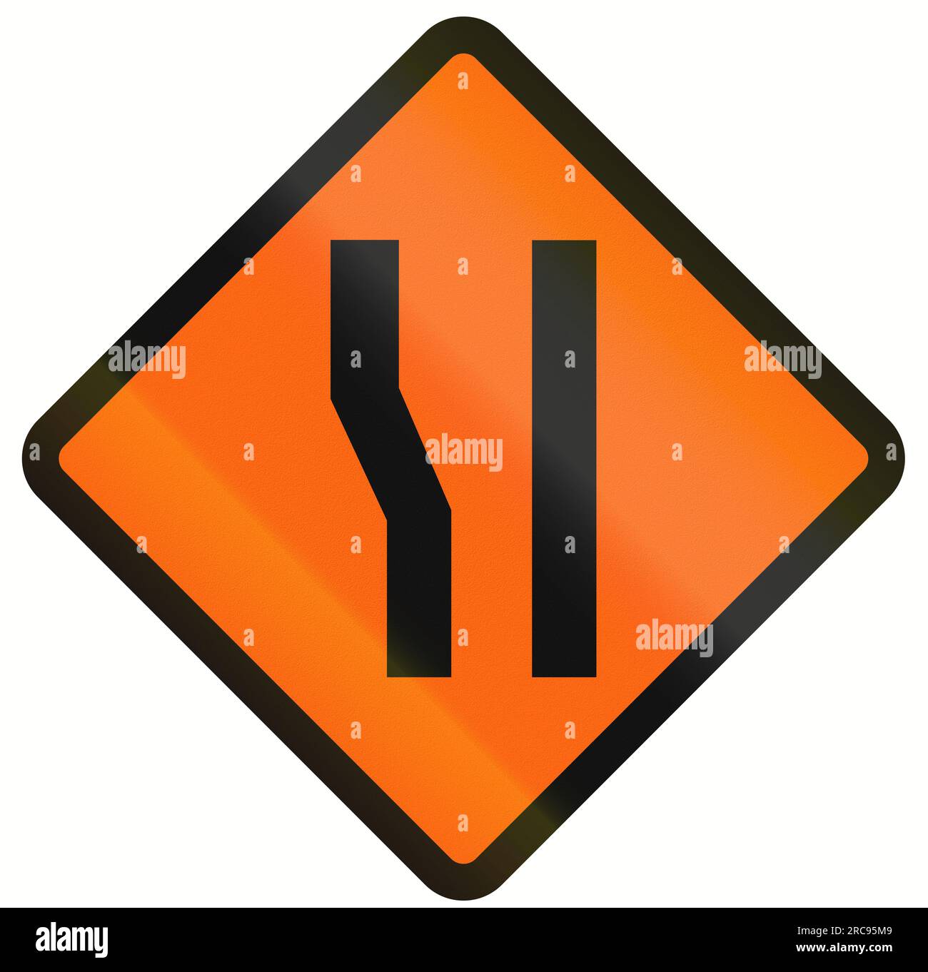 Indonesian temporary road warning sign: Road widens on the left Stock ...