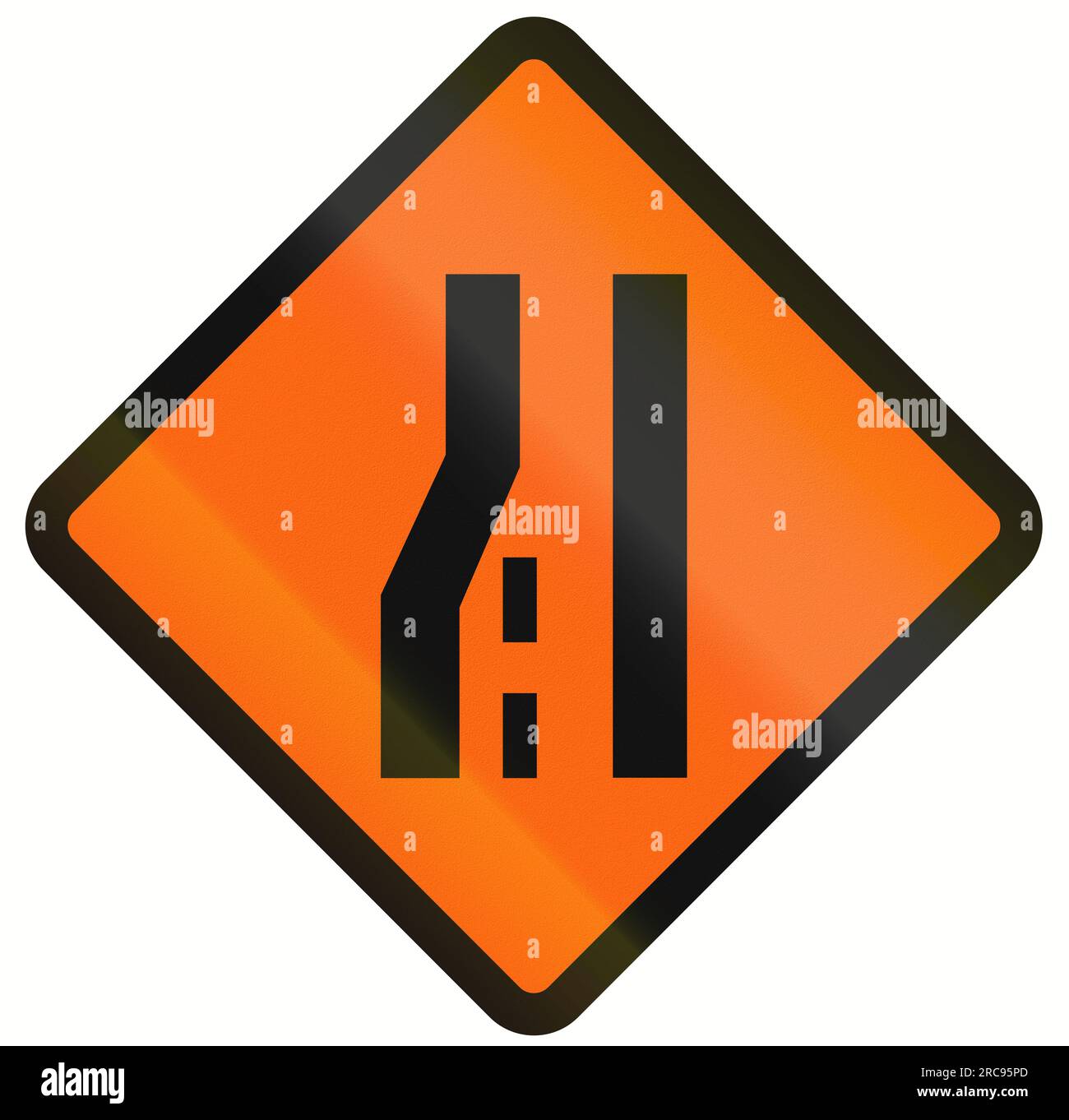 Indonesian temporary road warning sign: Left lane ends or road narrows ...