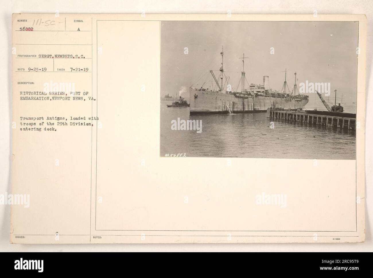 "Transport Antigne, carrying troops of the 29th Division, arrives at ...