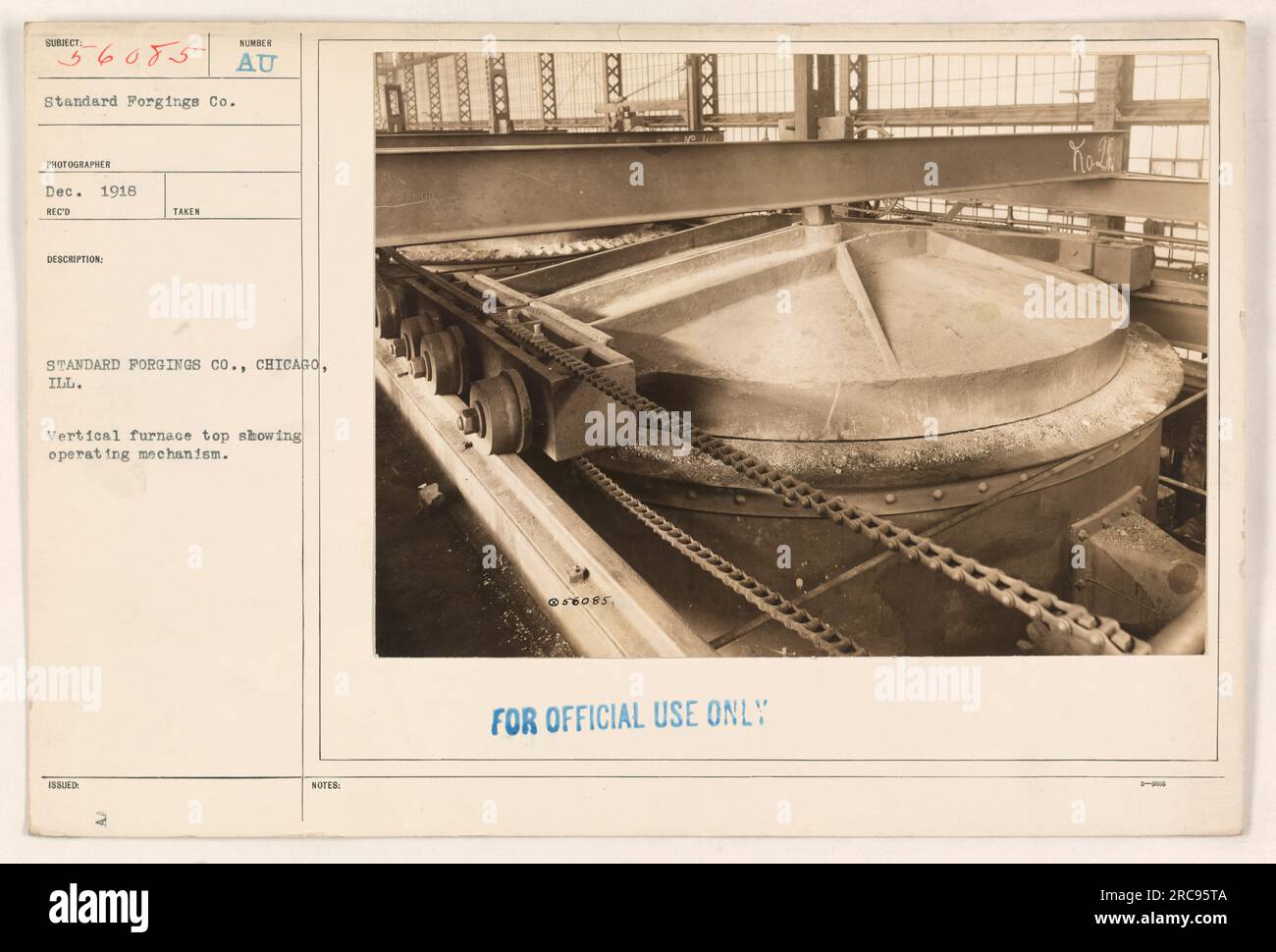 The image shows a vertical furnace top with its operating mechanism at ...