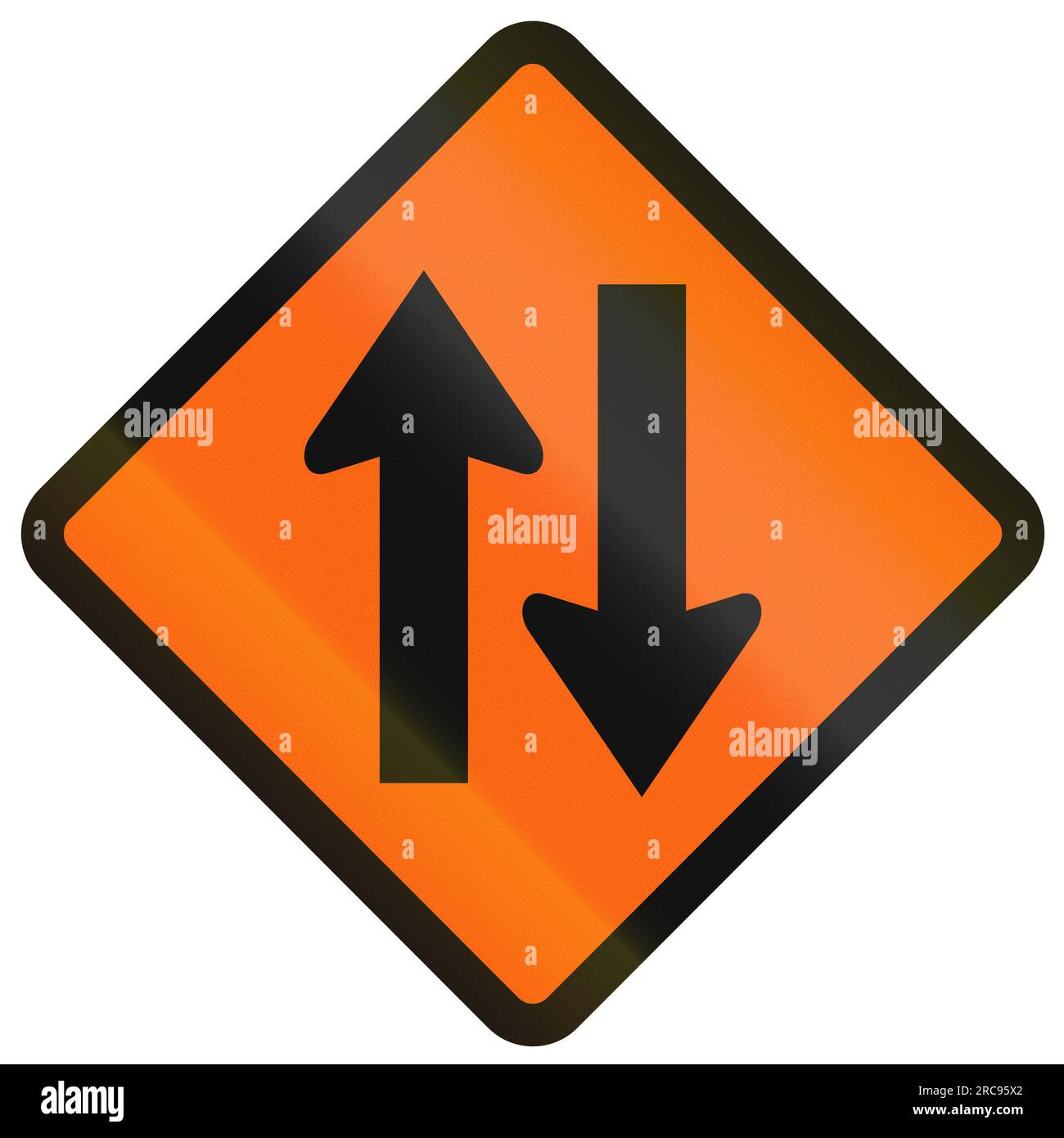 Temporary warning road sign in Indonesia: Opposing traffic Stock Photo ...