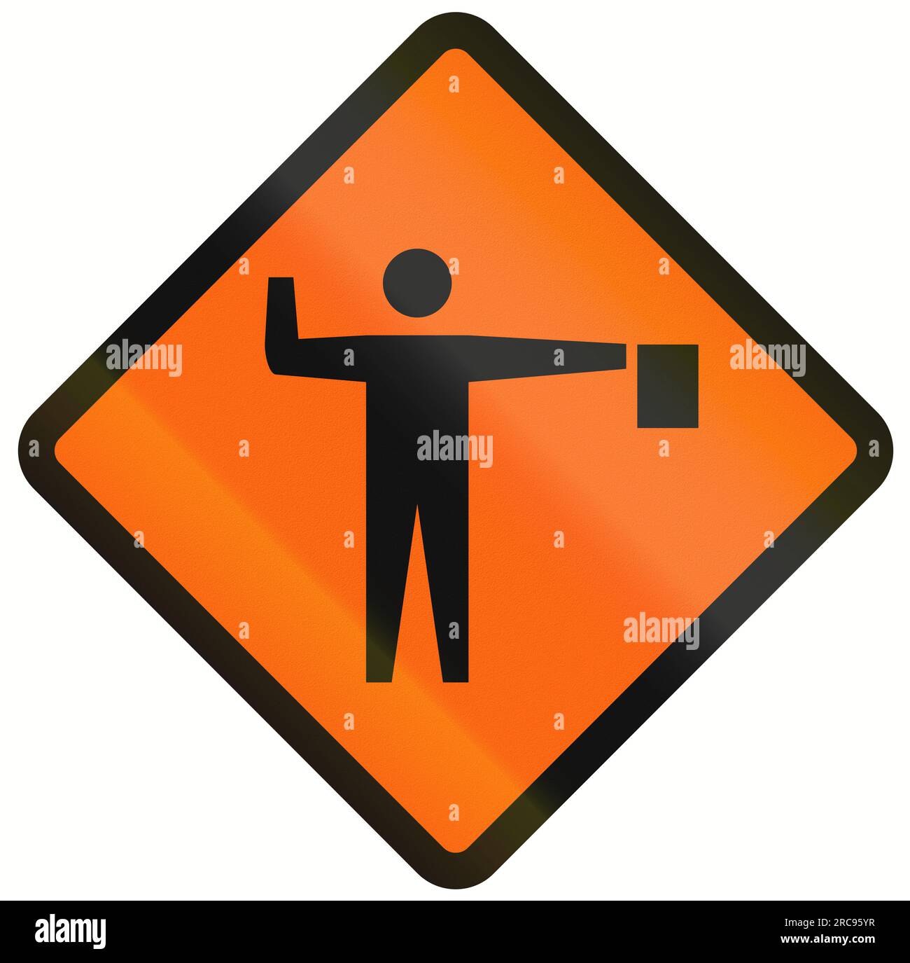 Indonesian temporary warning traffic sign: Flaggers in road ahead Stock ...