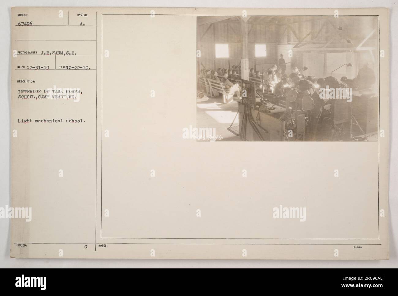 Interior view of the Tank Corps School at Camp Meade, MD, during World ...