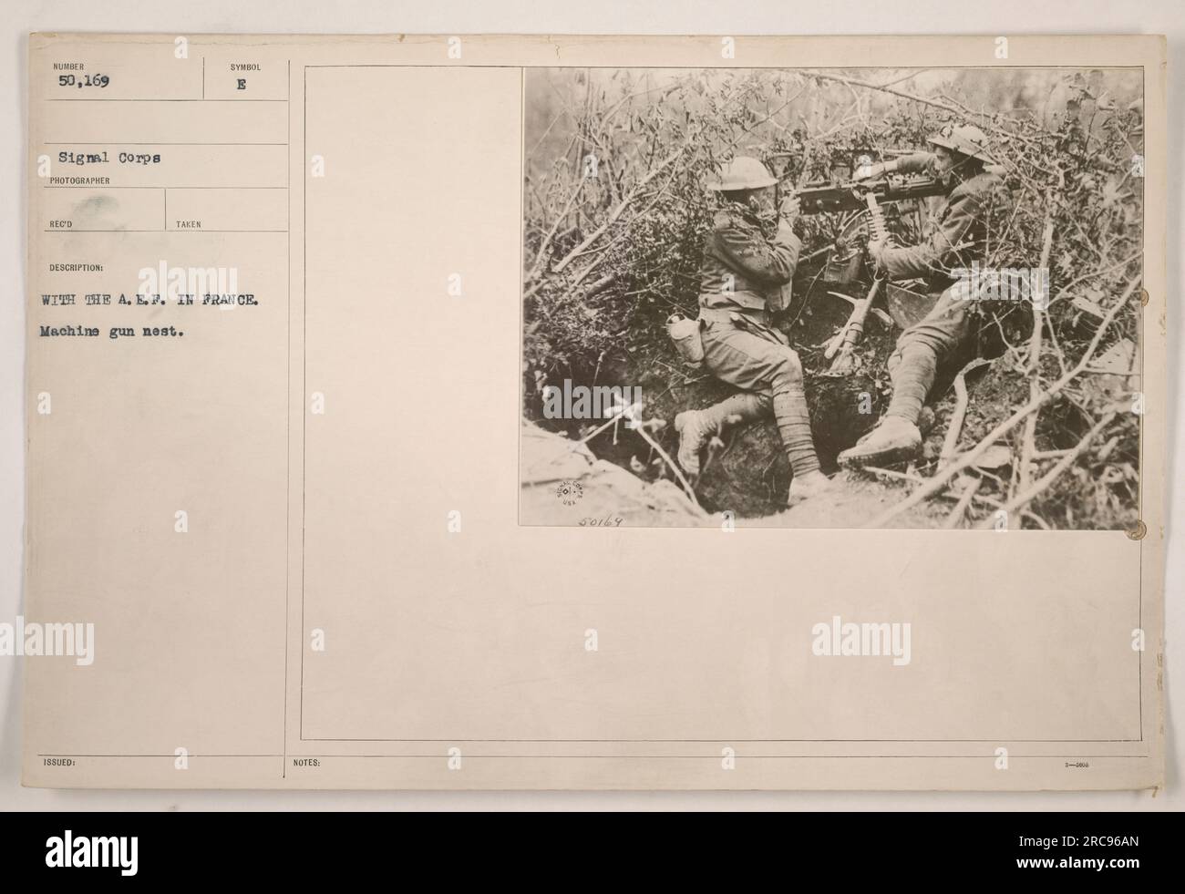 A photograph showing a machine gun nest with the A.E.F. (American ...
