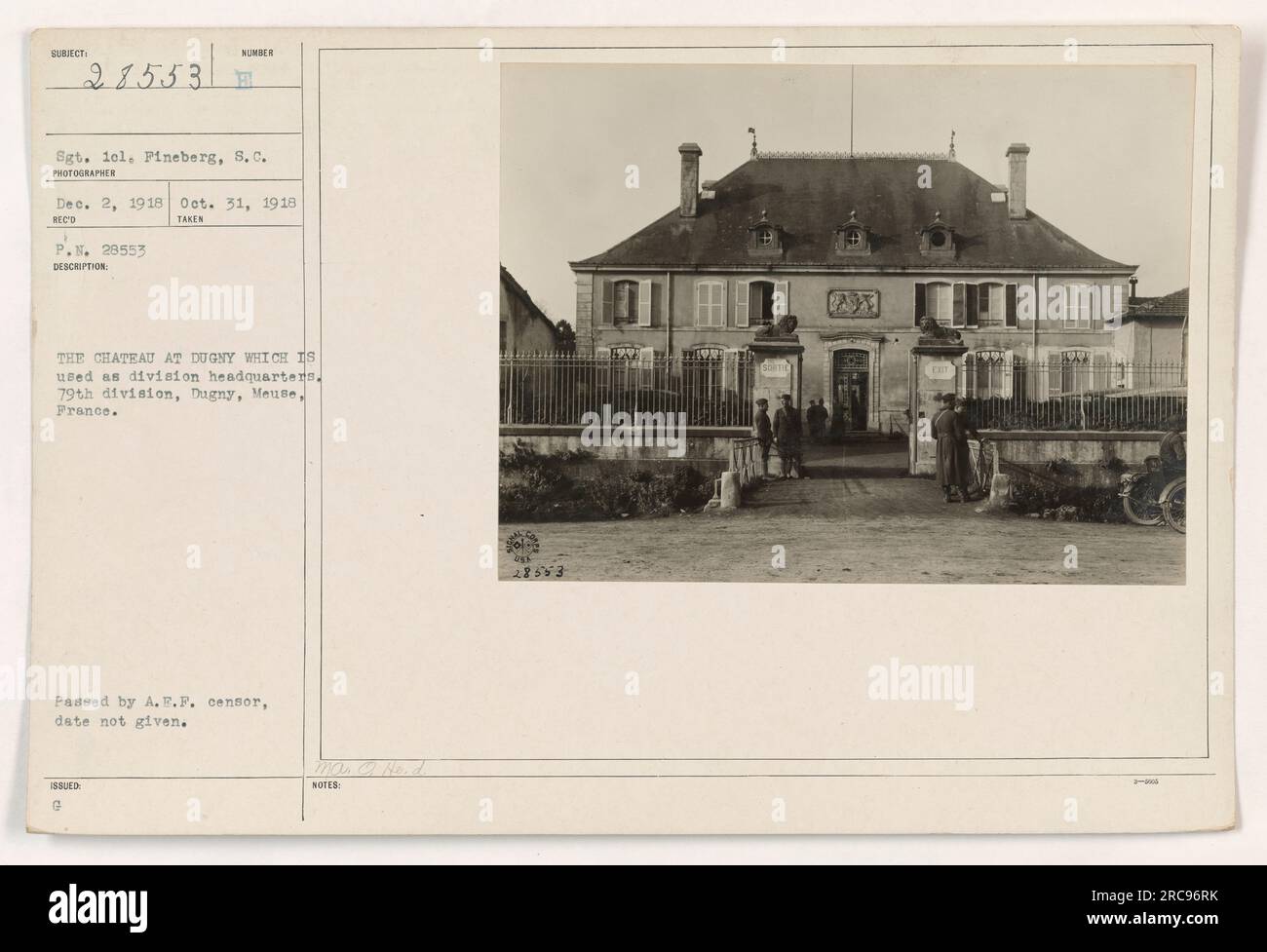 Chateau at Dugny serves as the headquarters for the 79th Division ...