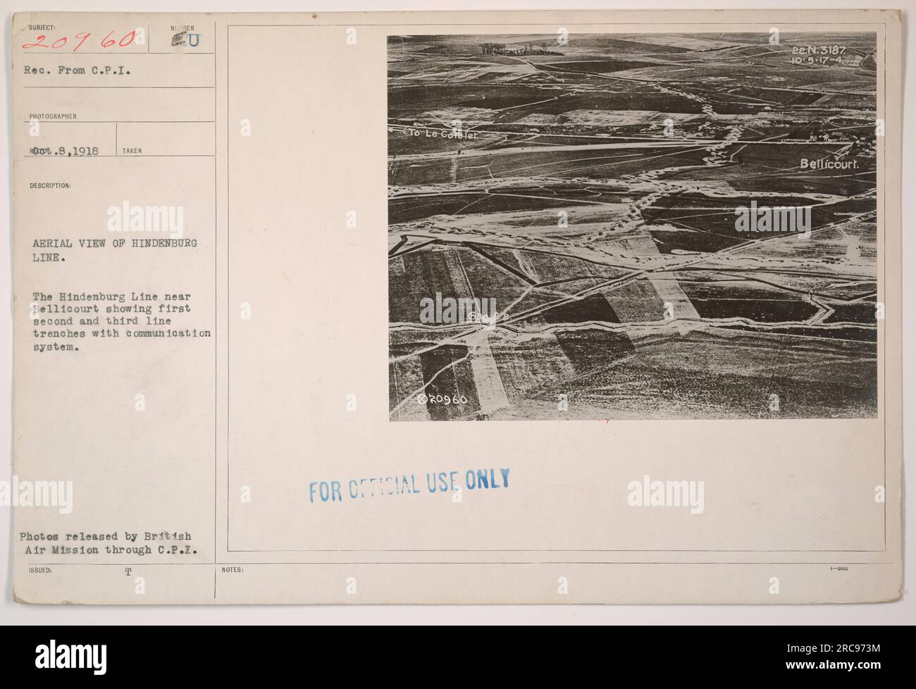Aerial view of the Hindenburg Line near Bellicourt, showing first ...