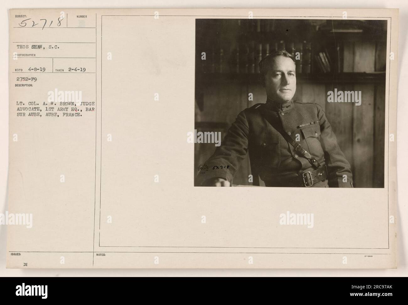 "Photograph of Lt Col. A.W. Brown, Judge Advocate at the 1st Army HQ in ...