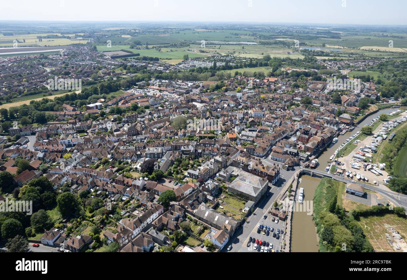 Drone aerial scenery of Sandwich village in Kent United Kingdom. Top ...