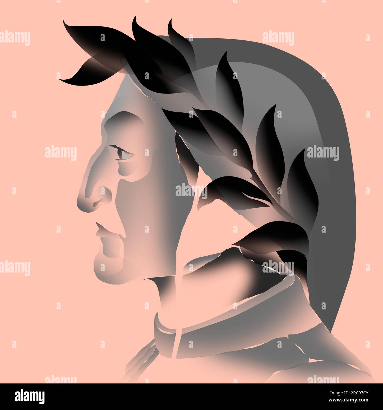Stylized profile portrait illustration of Dante Alighieri, the ...