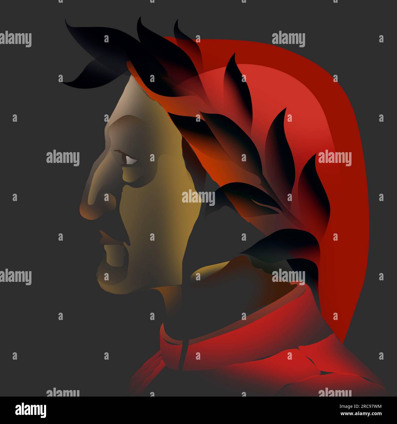Stylized profile portrait illustration of Dante Alighieri, the ...
