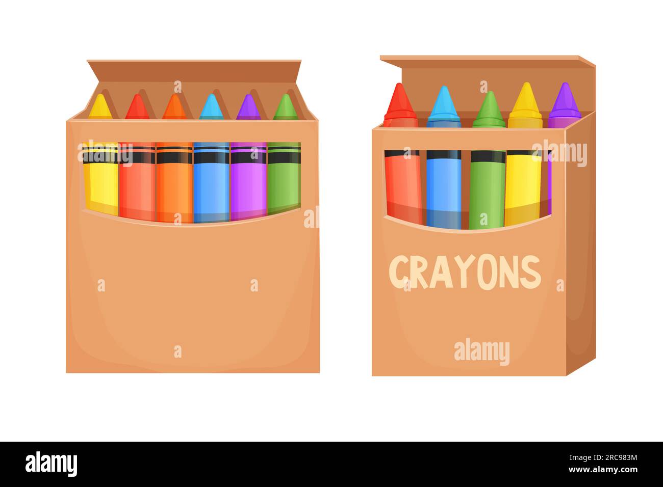 Set Wax crayons in carton box in cartoon style isolated on white ...