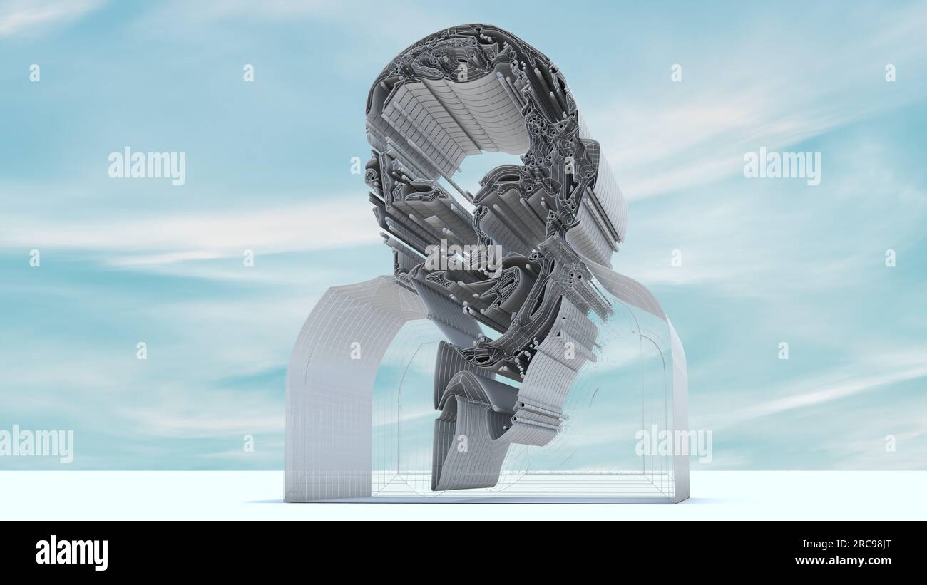 3D architectural illustrated representation of a human bust. Extremely ...