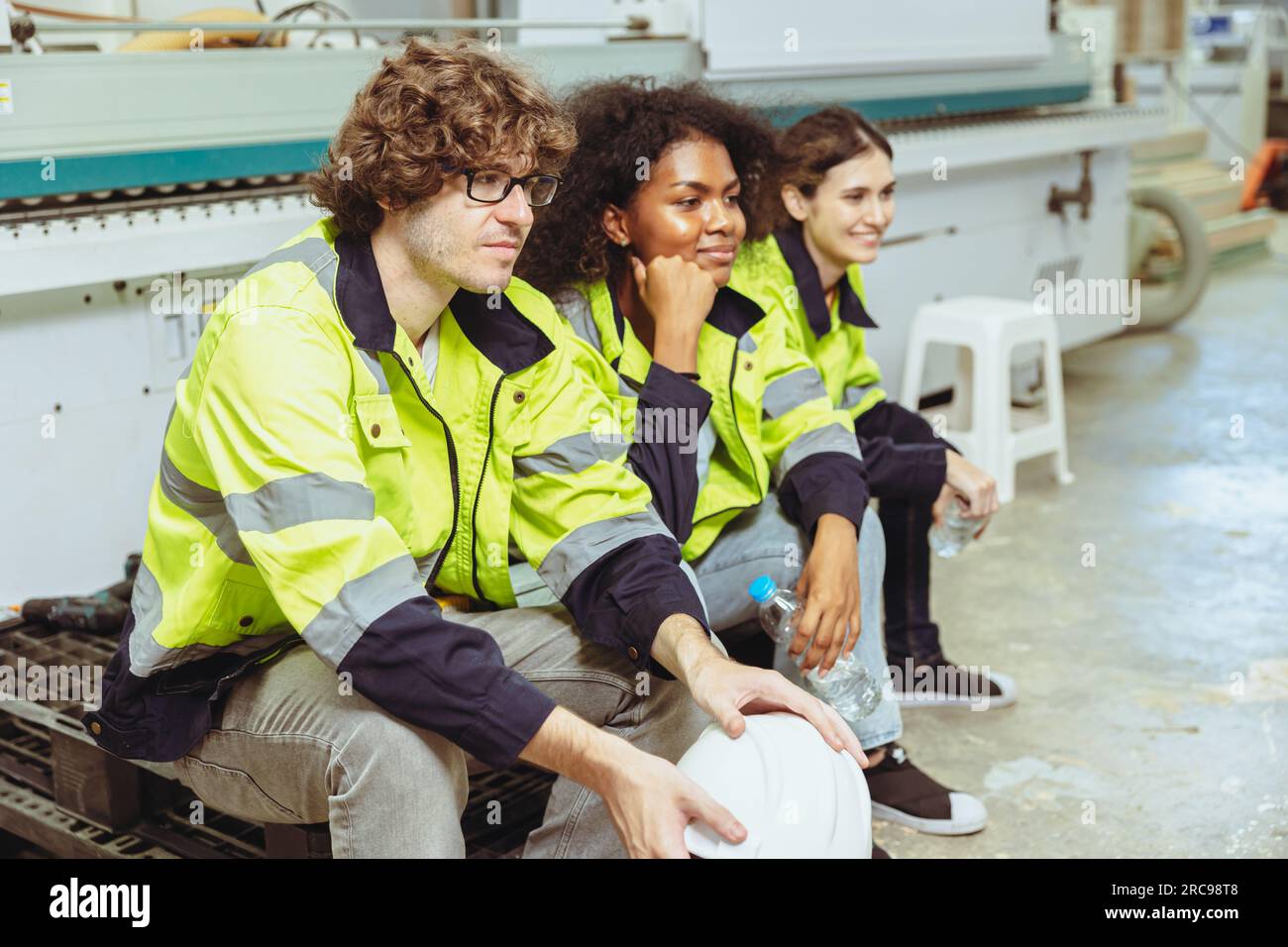 group of people worker multiracial sitting relax rest brake together ...