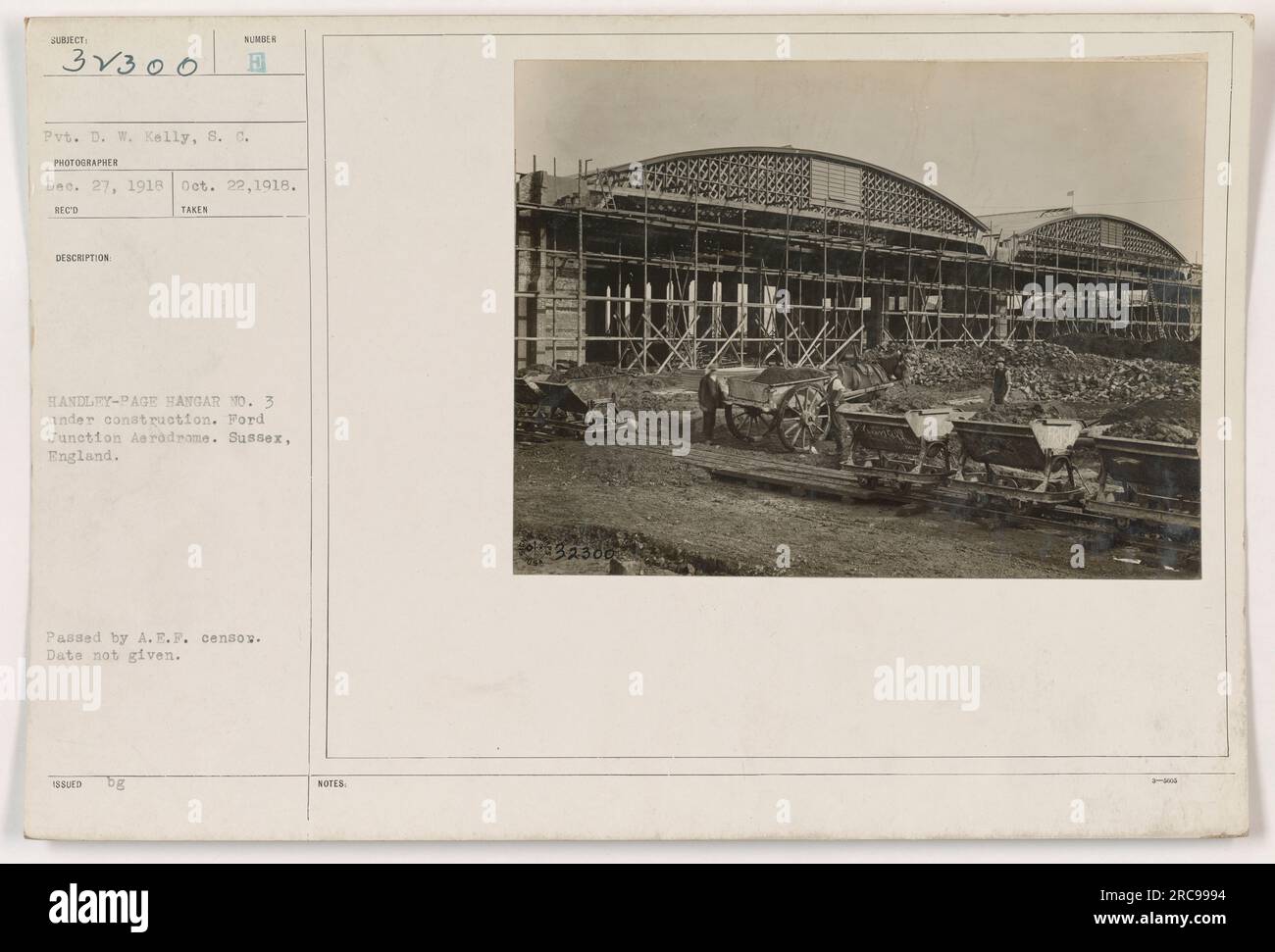 Construction of Handley-Page Hangar No. 3 at Ford Junction Aerodrome in ...