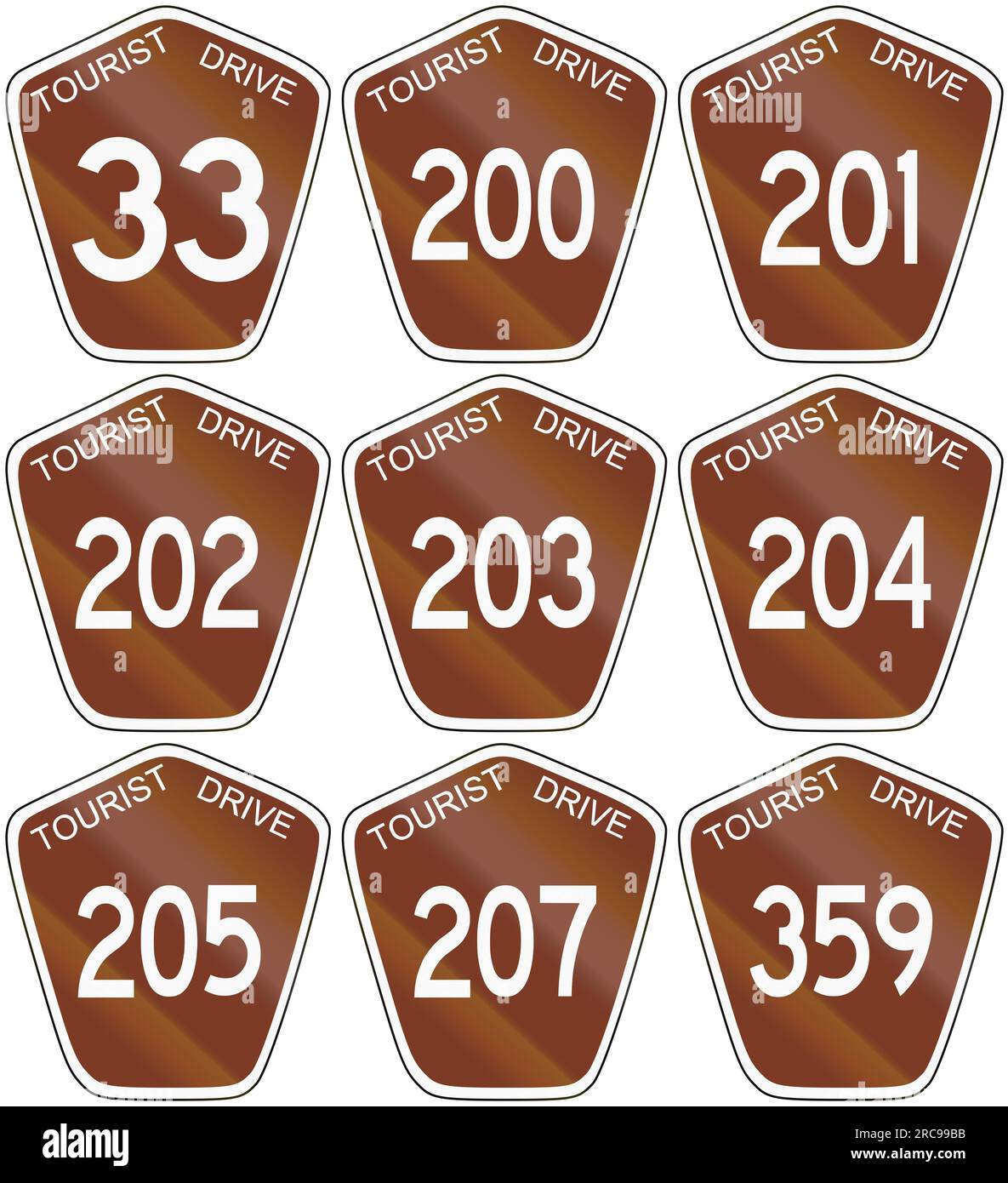 Collection of Australian Tourist Drive shields with numbers 33 to 359 ...