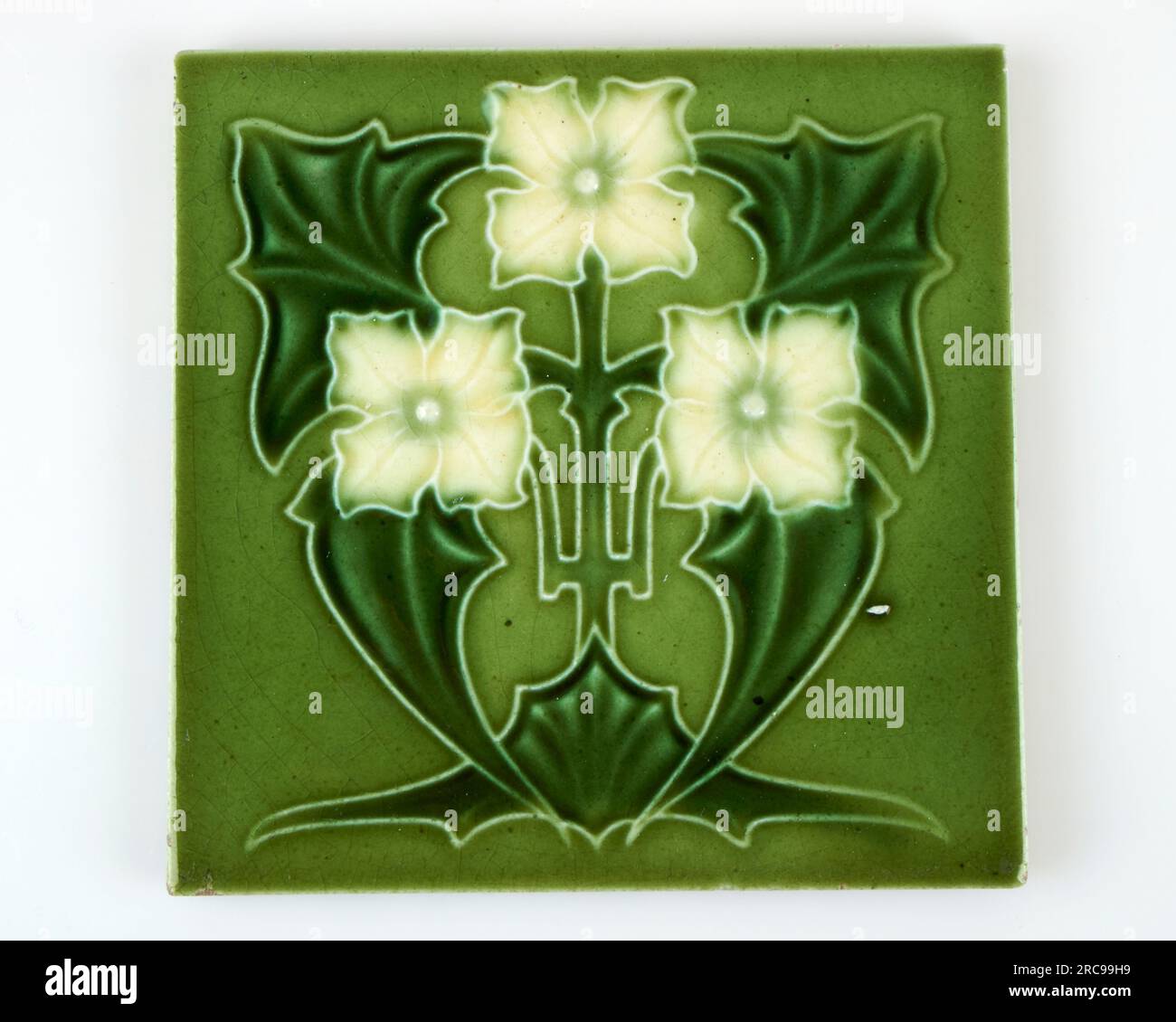 Antique 1900s J. H. Barratt Art Nouveau three cream and green flower ...