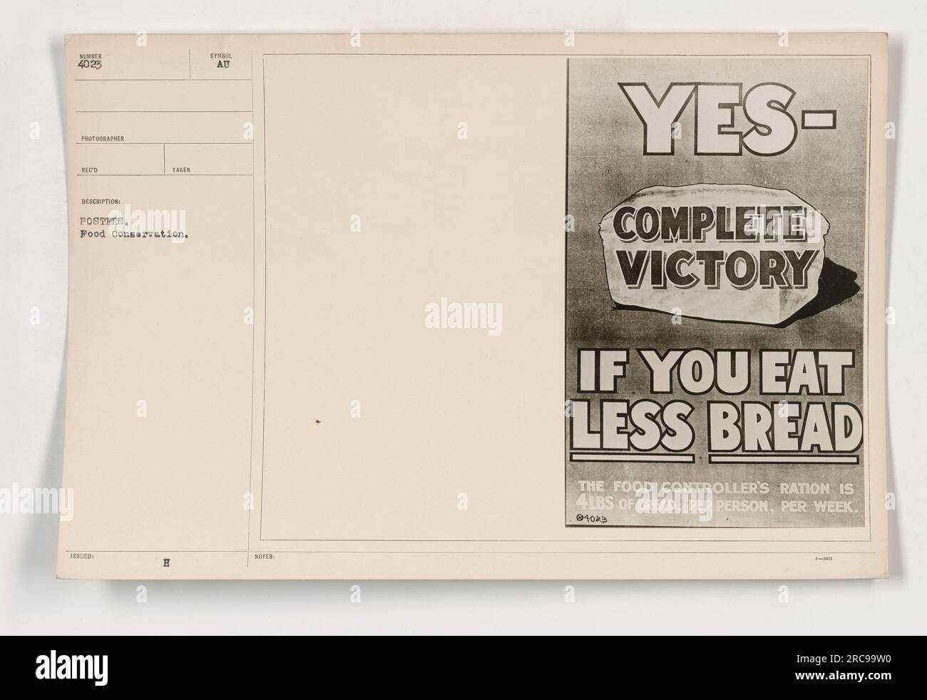 Poster displaying a message urging food conservation during World War I ...