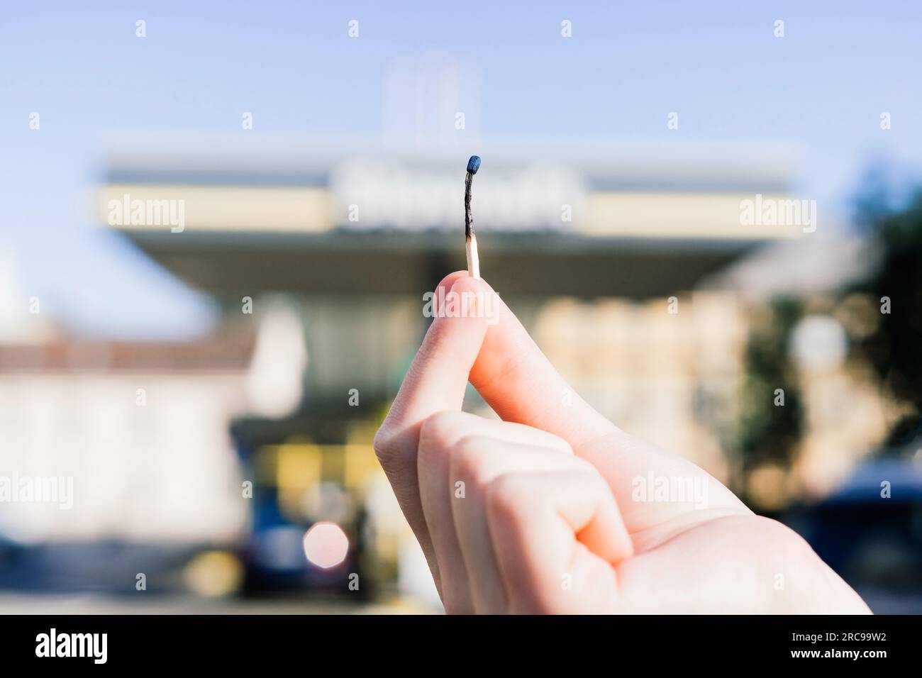 Set fire to spilled oil, drawing carefully flammable. Matches fire in ...