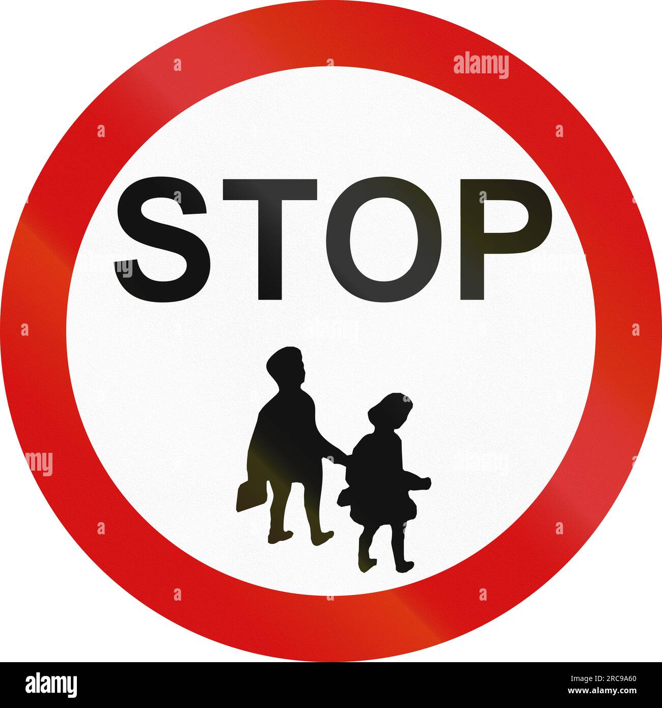 Mandatory Irish road sign for stop for school Stock Photo - Alamy