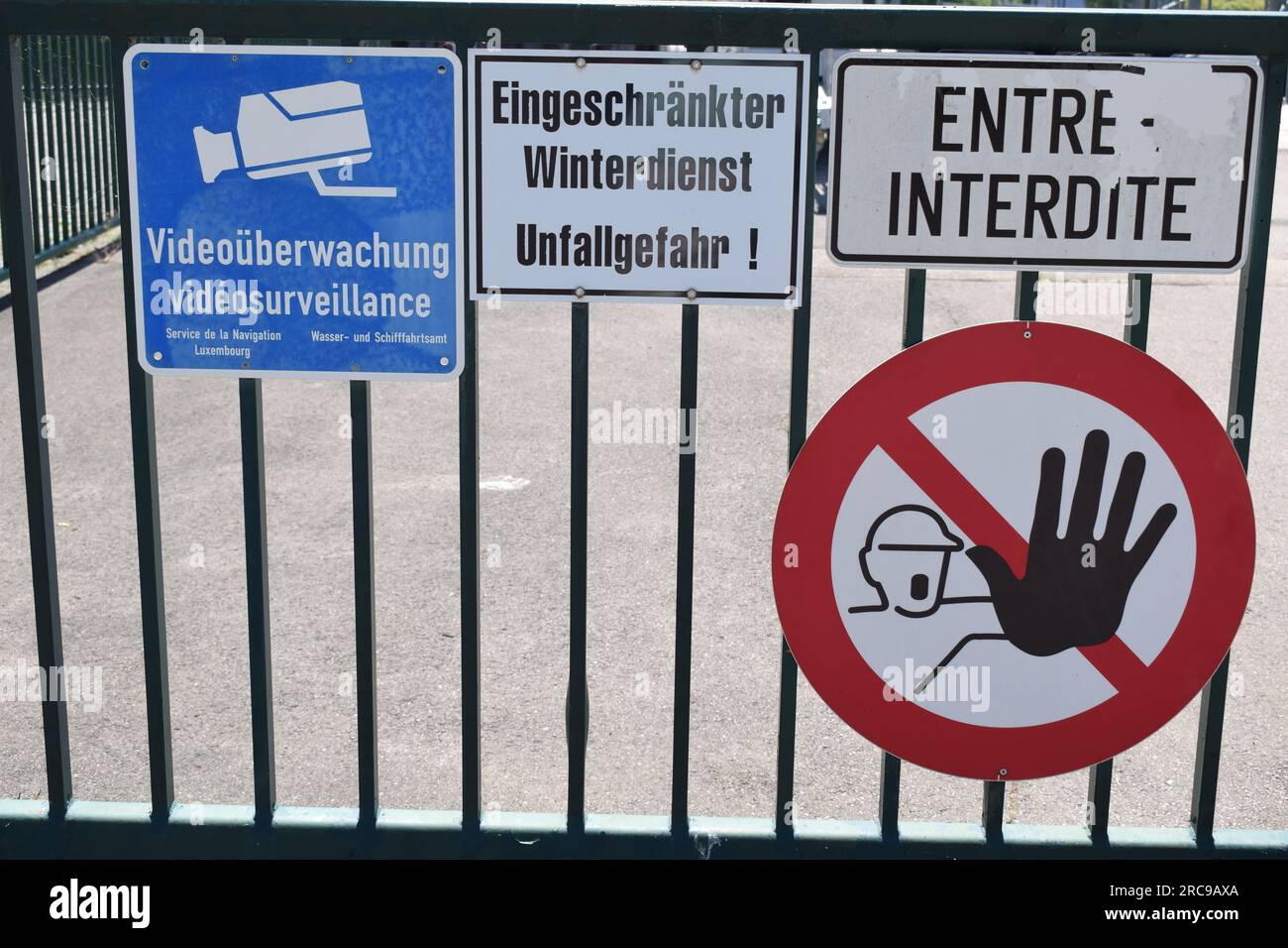 no entry signs in Luxembourg, three languages at one gate Stock Photo ...