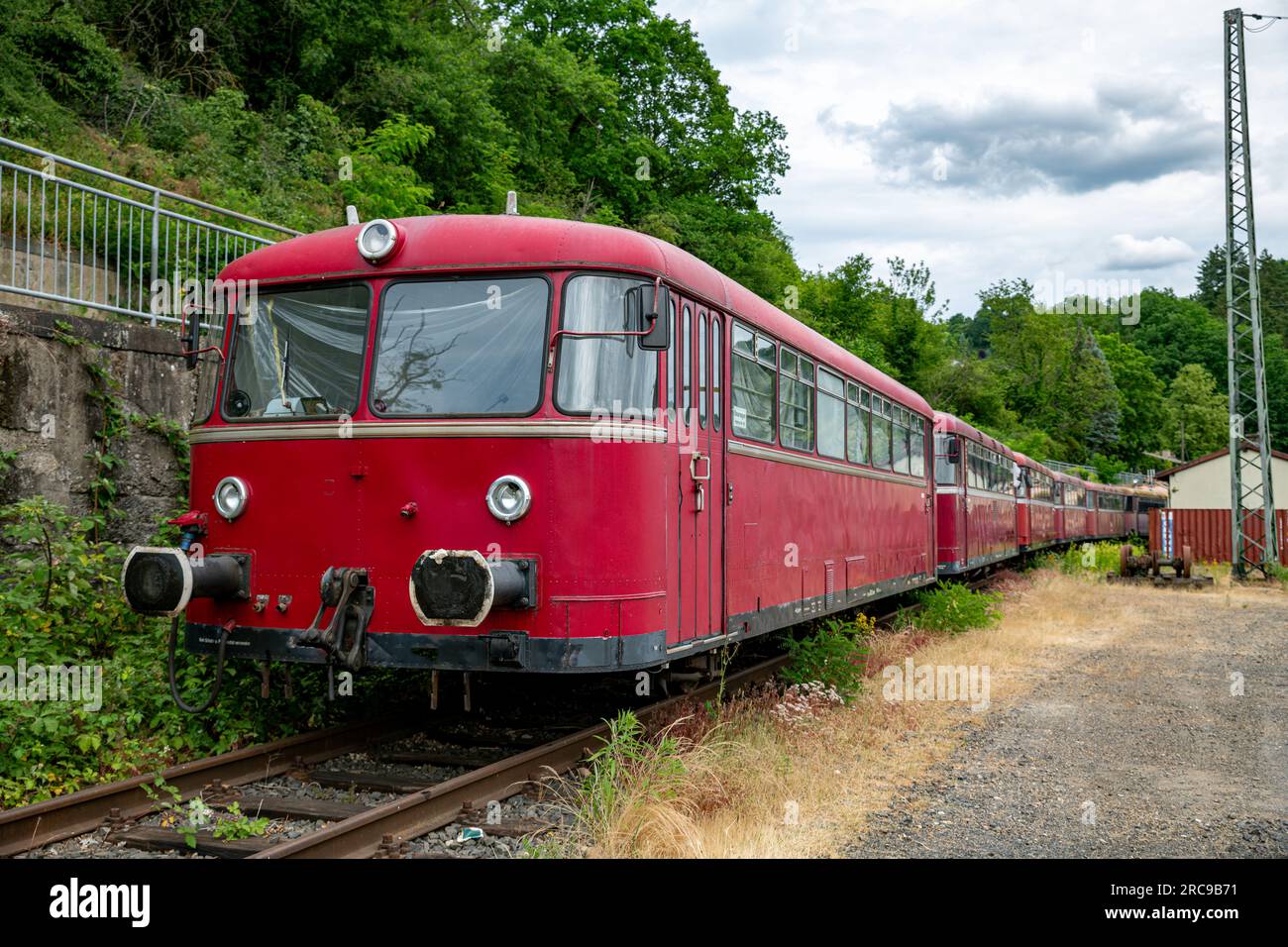 old red train in station Linz am rijn in germany Stock Photo - Alamy