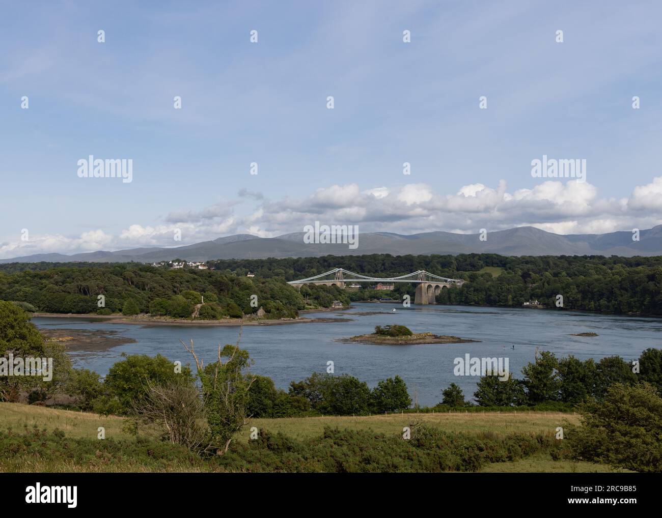The Menai Strait separating Anglesey from the rest of Wales with the ...