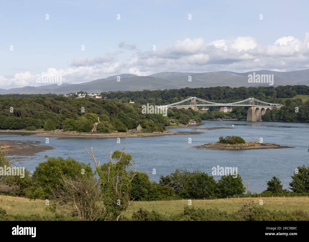The Menai Strait separating Anglesey from the rest of Wales with the ...