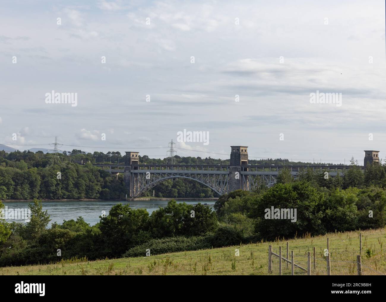 The Britannia Bridge over the Menai Strait linking Anglesey to Wales ...