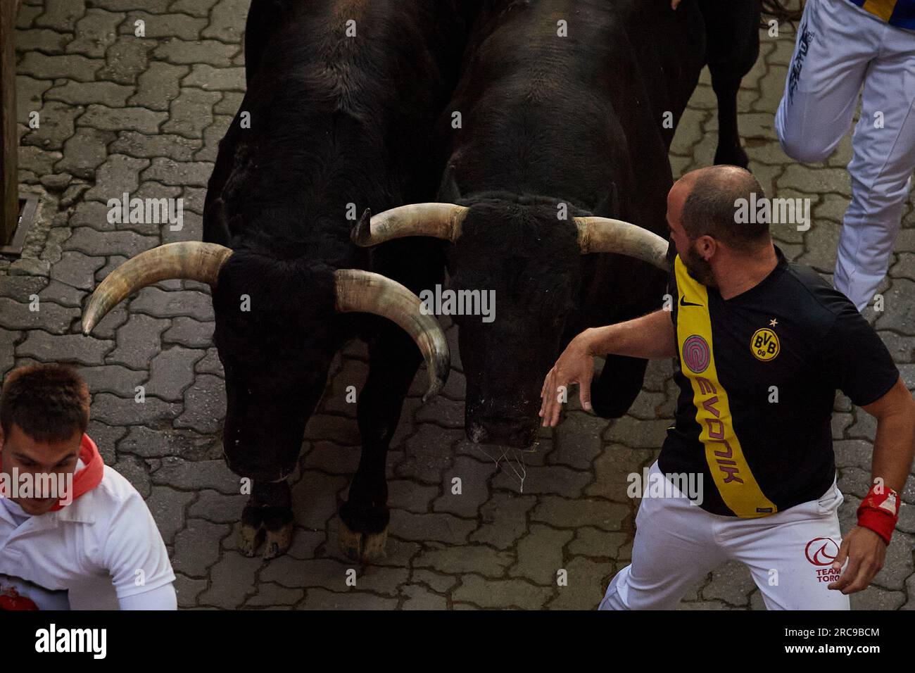 Pamplona, Spain. 13th July, 2023. Fighting bulls from the Victoriano ...